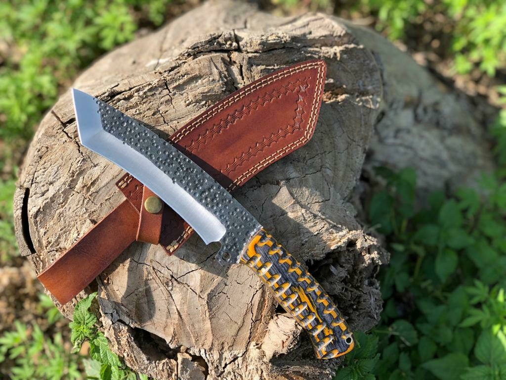 Steel Handmade Tanto Knife With Exotic Wood Handle