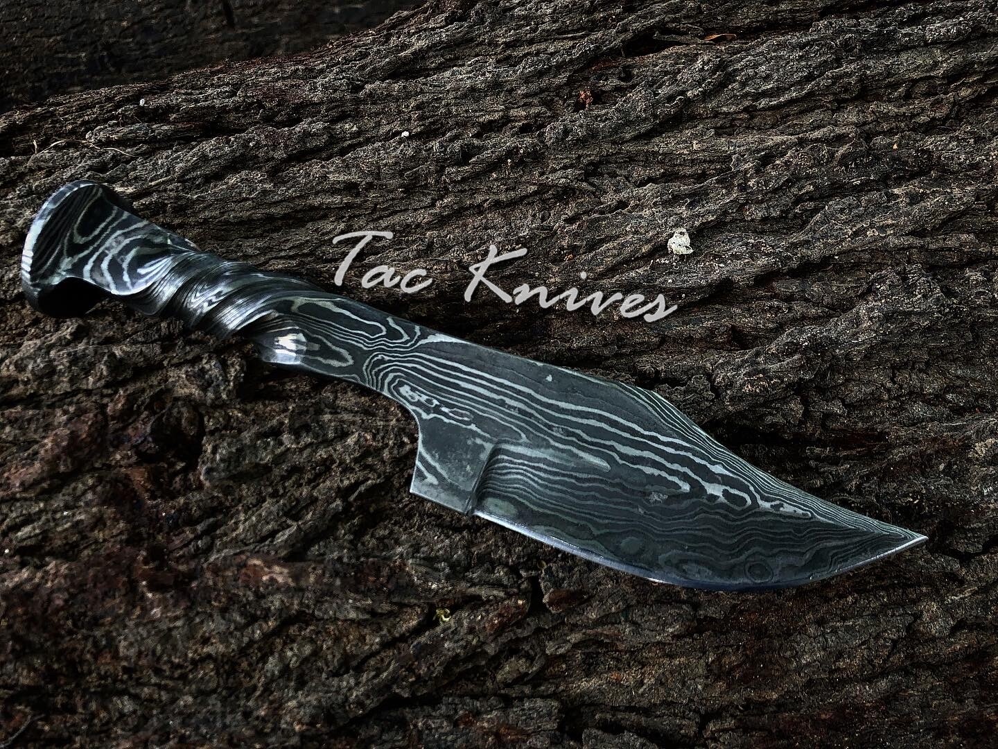 Hand Forged Damascus Spike Knife With Leather Sheath