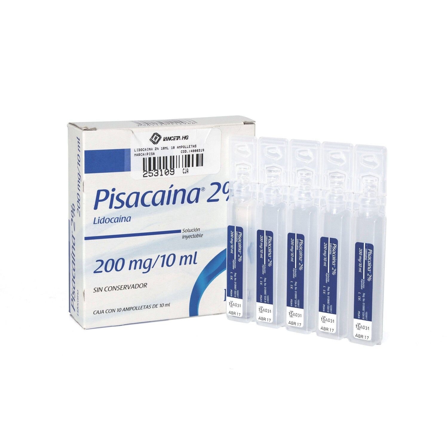 Pisacaina 2% Solución Inyectable 10 ampolletas 10mL