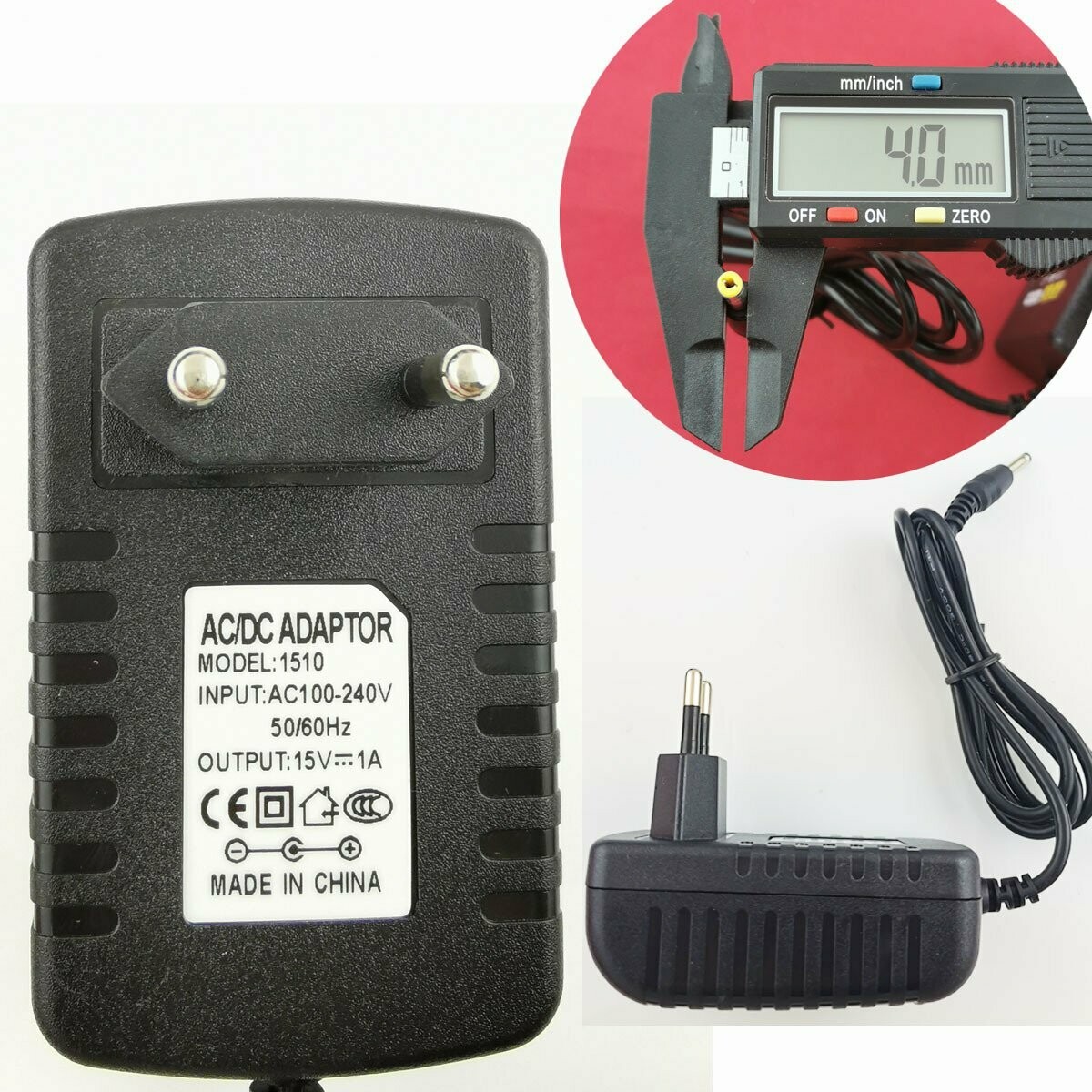 4.0mm*1.7mm UE Plug Chargeur AC 100-240V À DC 15V 1A Adaptateur D ...