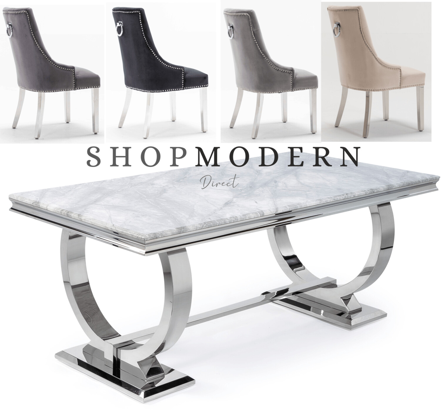 Giovanna 180cm Grey Marble & Canterbury Dining Table Set