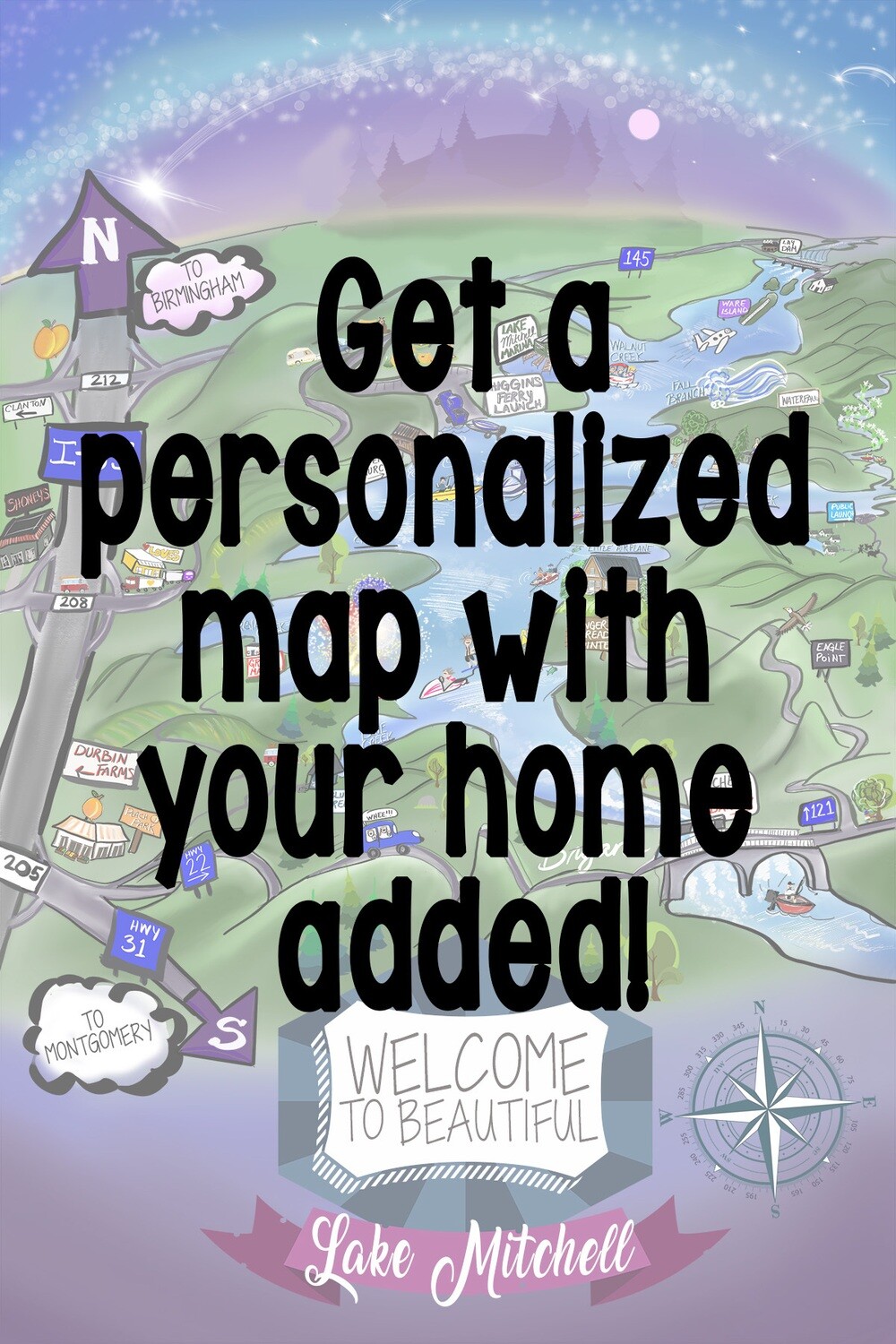Personalized Lake Mitchell Map - Pretty Printables - Download, Print ...