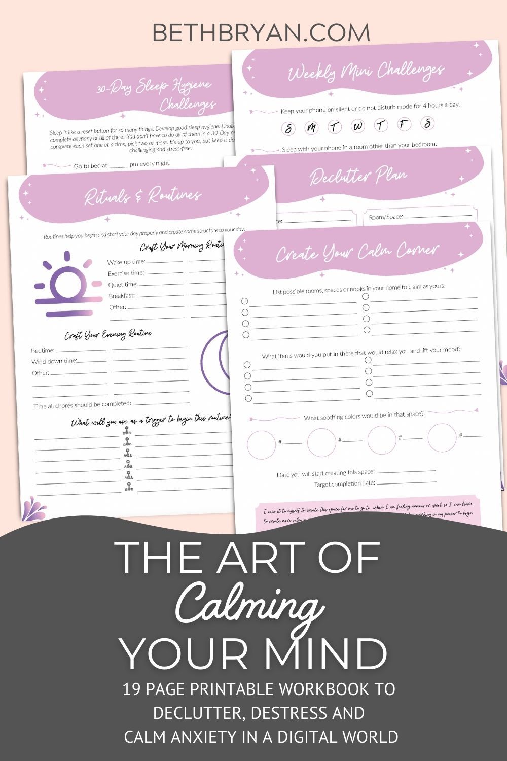 The Art of Calming Your Mind Self-Care Journal (19 pg) - Pretty ...