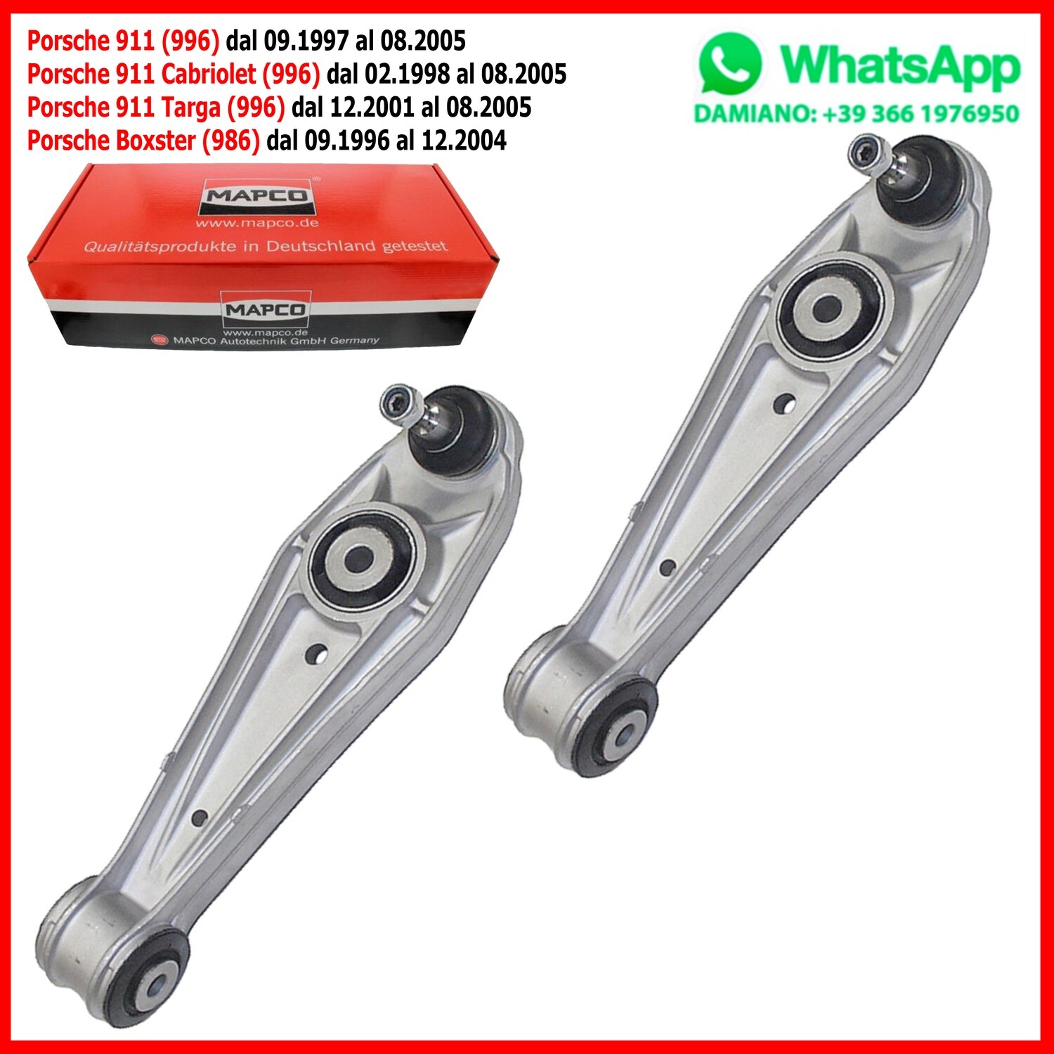 Kit 2 Bracci Anteriori, Posteriori Rinforzati Porsche 911 (996) dal ...