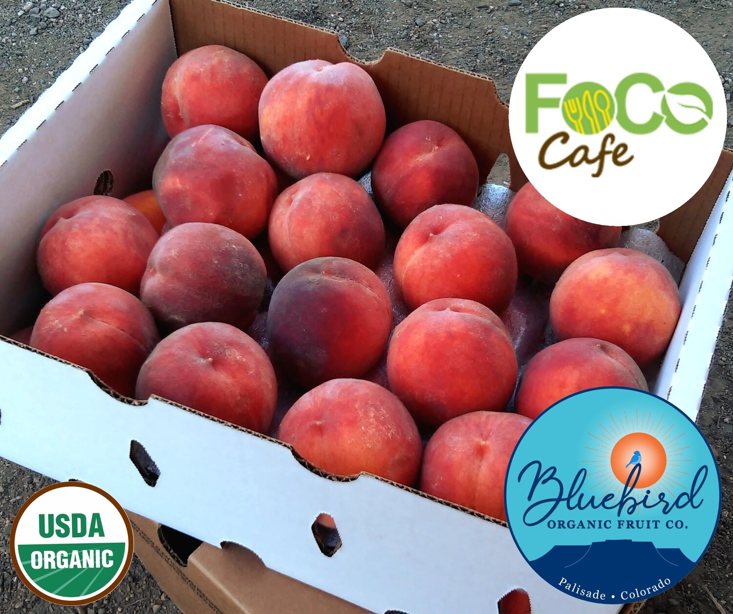 Box of Organic freestone Palisade Peaches (18-20 lbs)