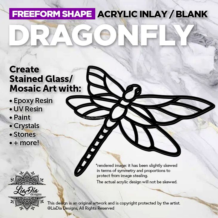 Freeform - Dragonfly - Inlay / Silhouette - 5" Black Acrylic Blank