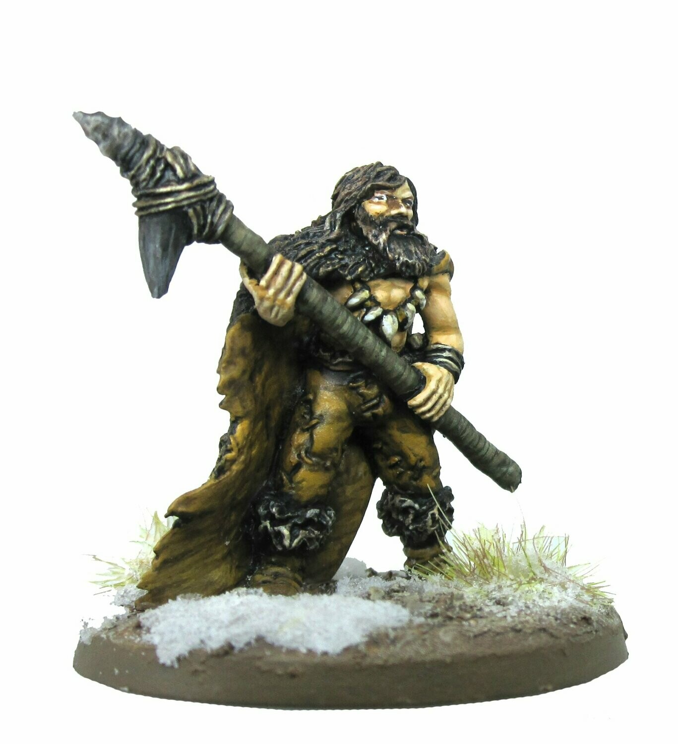 Prehistoric Settlement Cavemen Chieftain with large Rhino horn spear