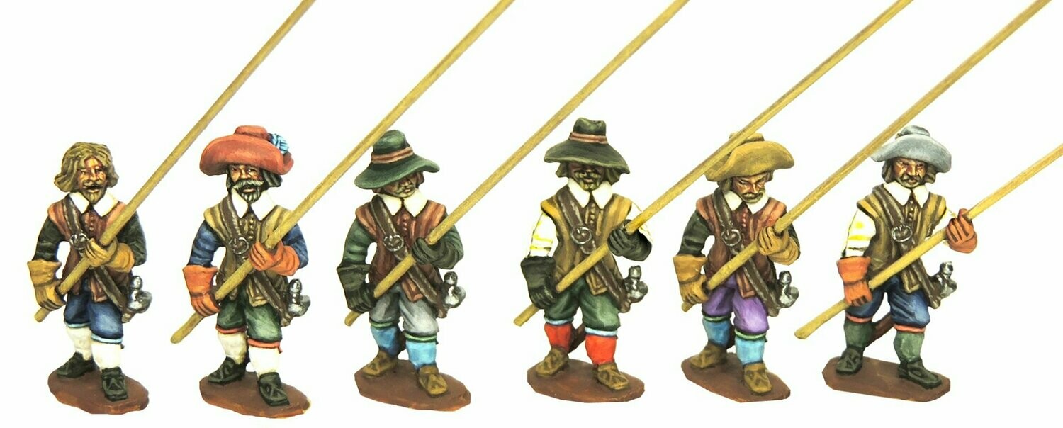 28mm Thirty years war unarmoured pikemen advancing 45 degrees