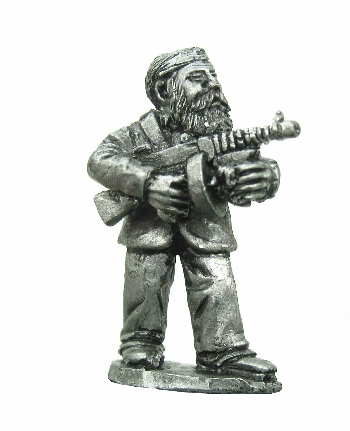 28mm Fantasy Gangster Dwarf standing firing a Thompson Machine Gun.