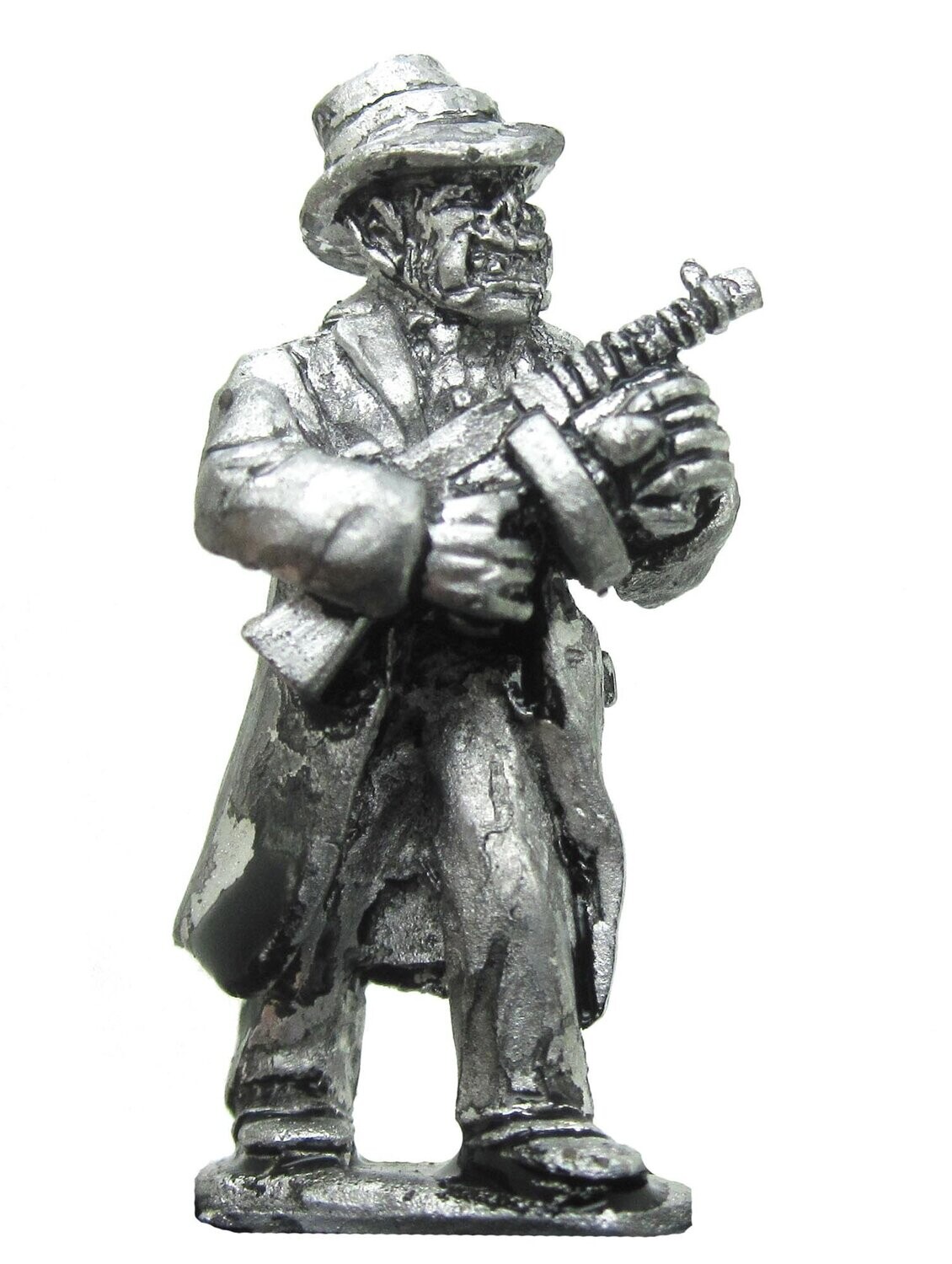 28mm Fantasy Orc Detective with machine gun.