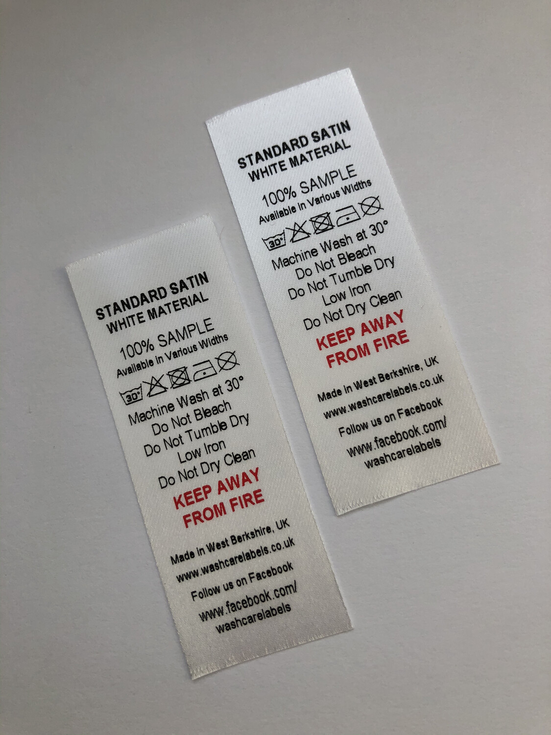 Standard Soft Satin PRINTED x 100 Garment Care Labels