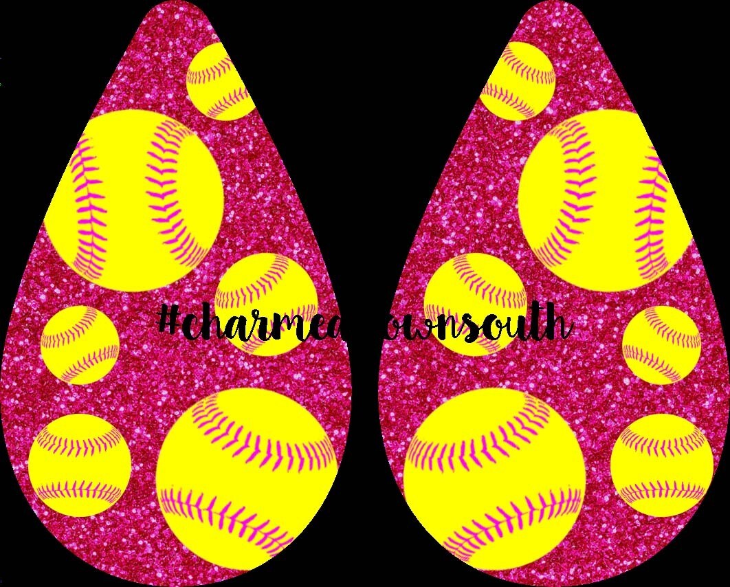 Teardrop Earring Glitter Softball Design