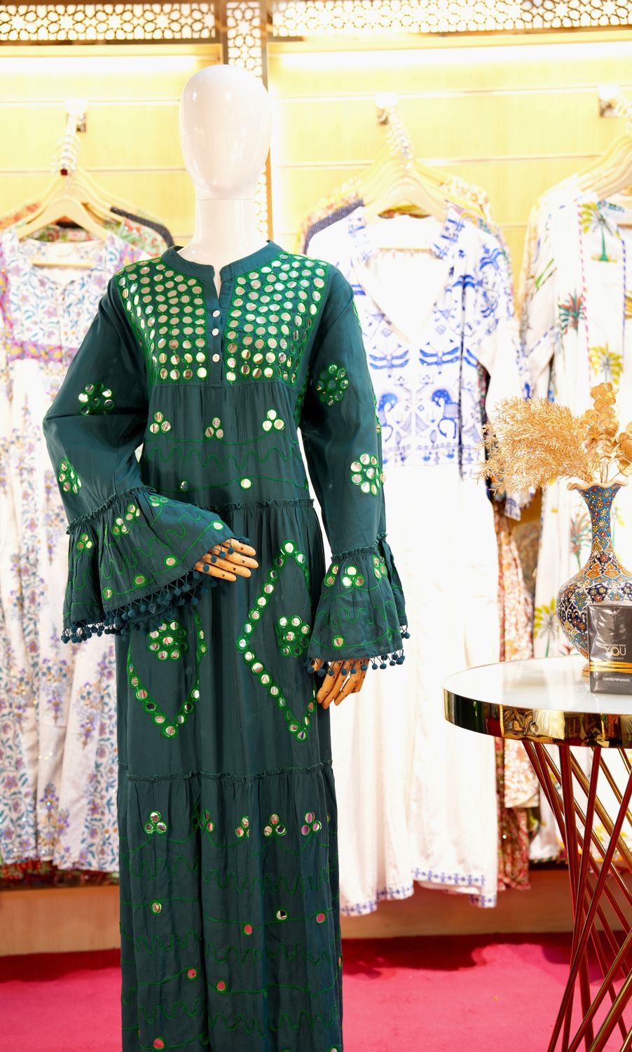 L/XL Lavender Green Long Jalabiya Arabic Dress 57"