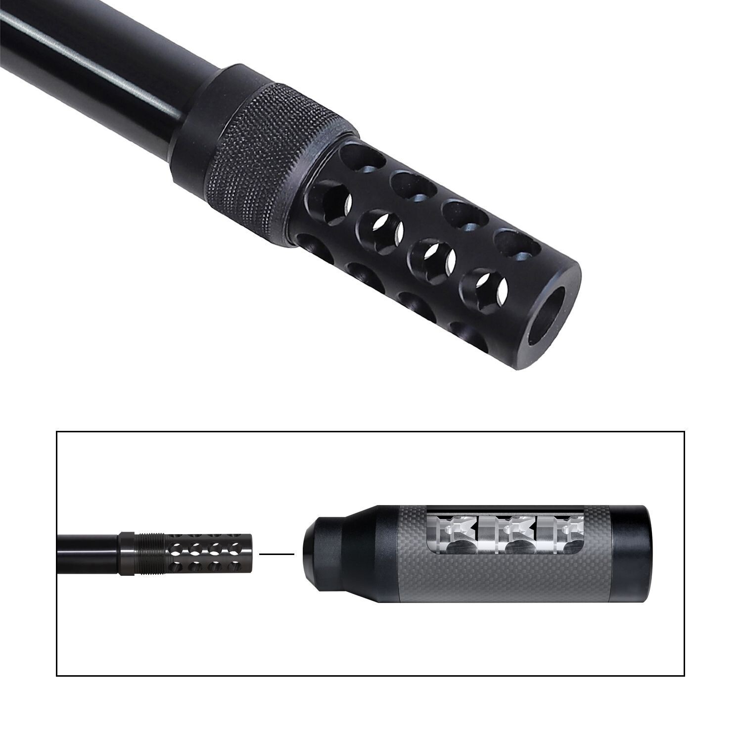 End-Barrel Schalldämpfer JAGD mit Universalaufnahme für Gewinde- oder ...