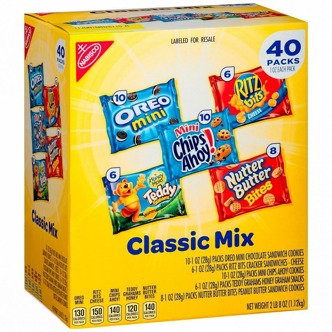 Nabisco Variety Pack Box 40ct (10 Oreo mini, 10 Chips Ahoy, 6 Teddy ...