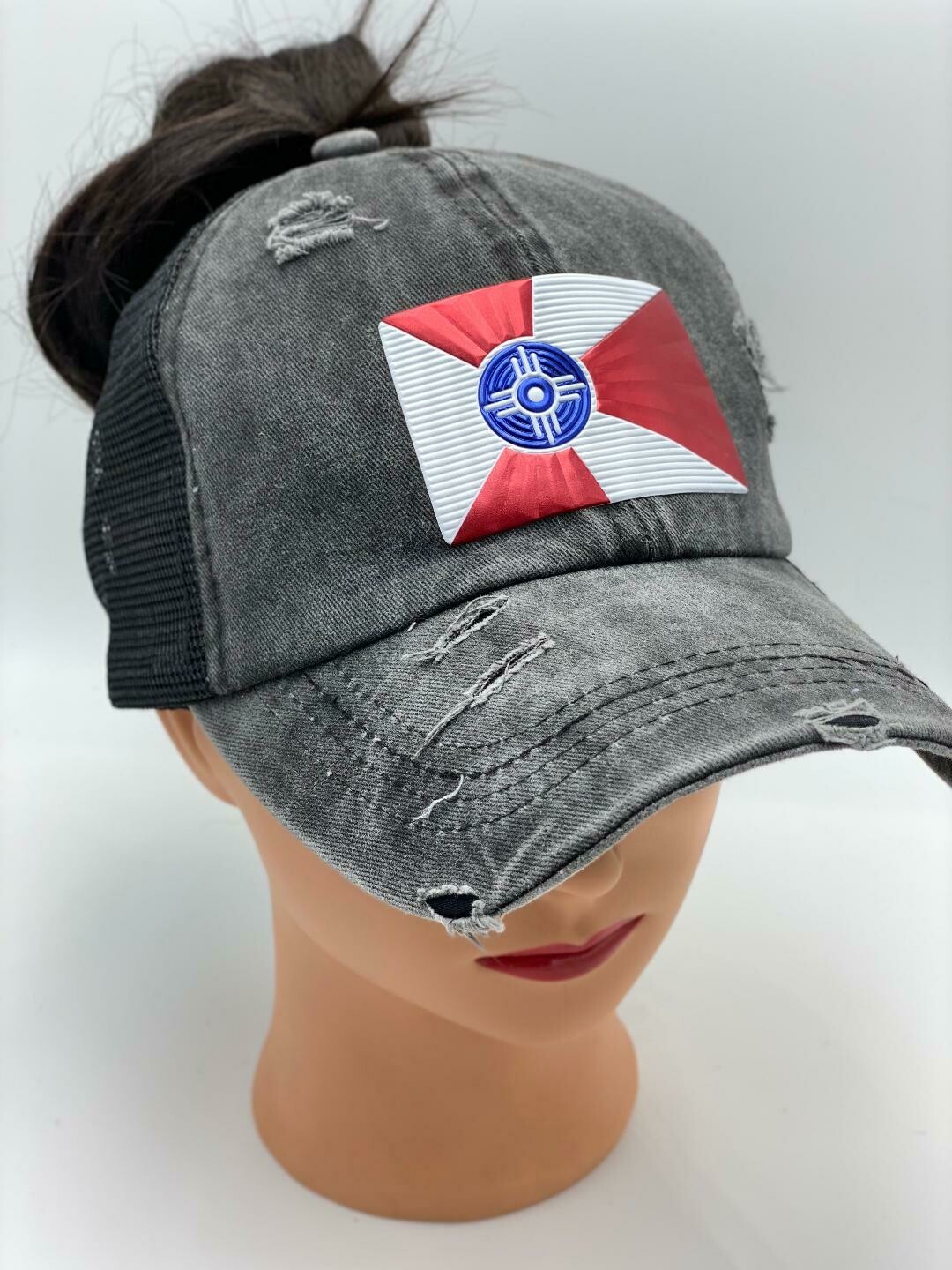 Wichita ICT Flag Messy Bun Hat