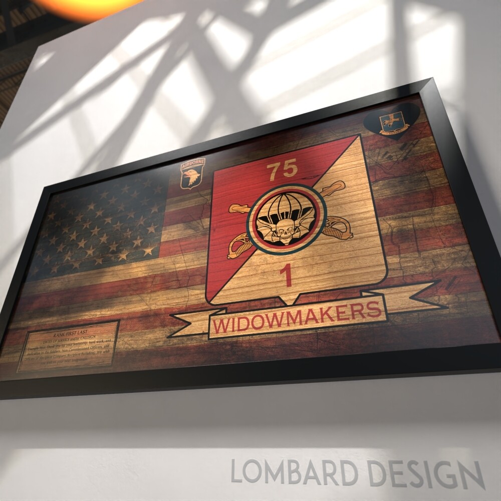 1-75 CAV "Widowmakers" Rustic Flag Plaque 28.5"x15.75"