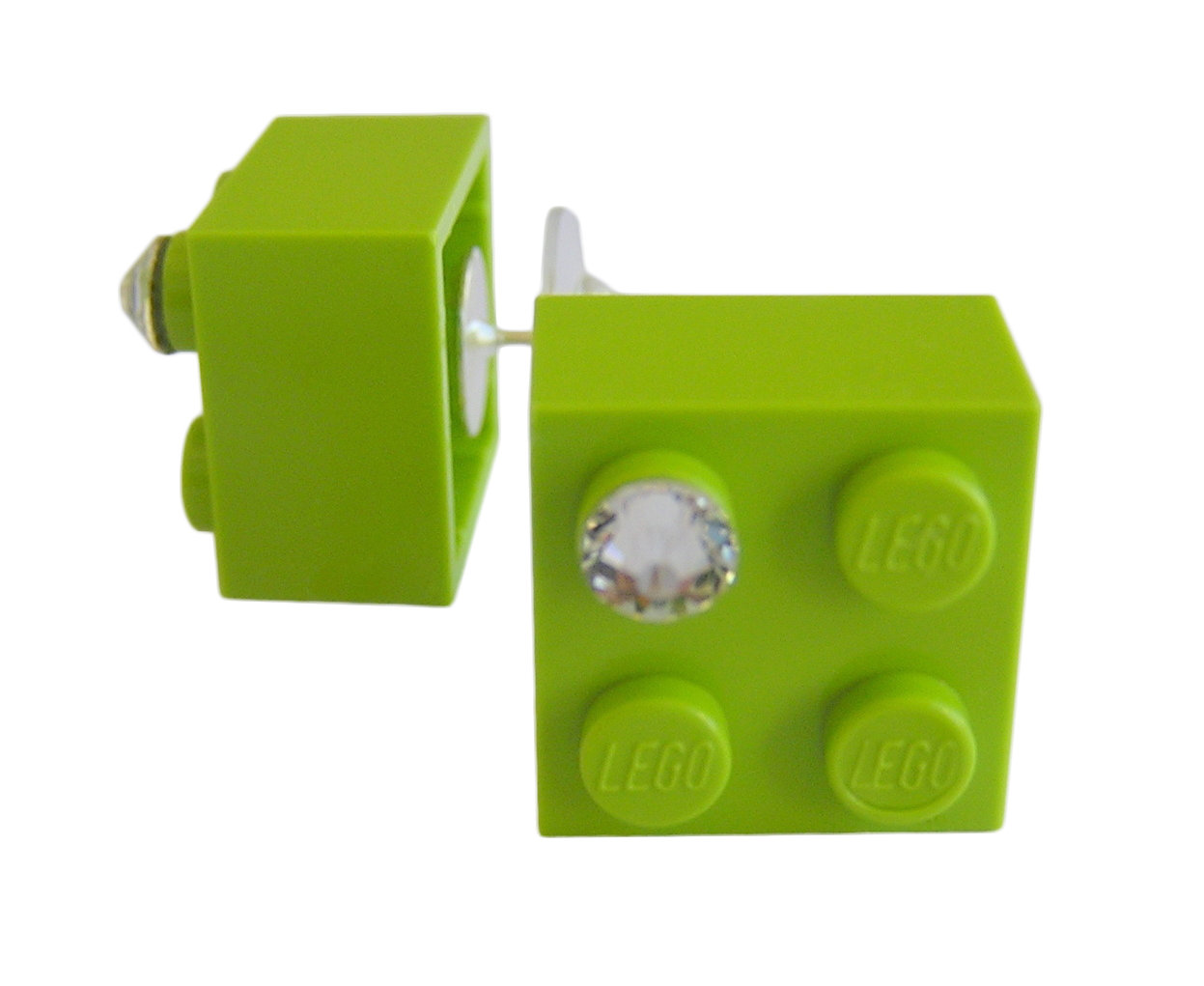 Light Green LEGO® brick 2x2 with a ‘Diamond’ color SWAROVSKI® crystal ...