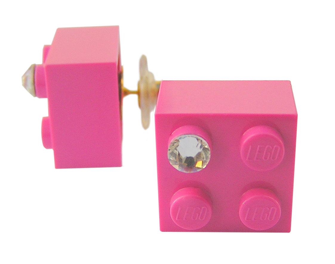 Dark Pink LEGO® brick 2x2 with a ‘Diamond’ color SWAROVSKI® crystal on ...