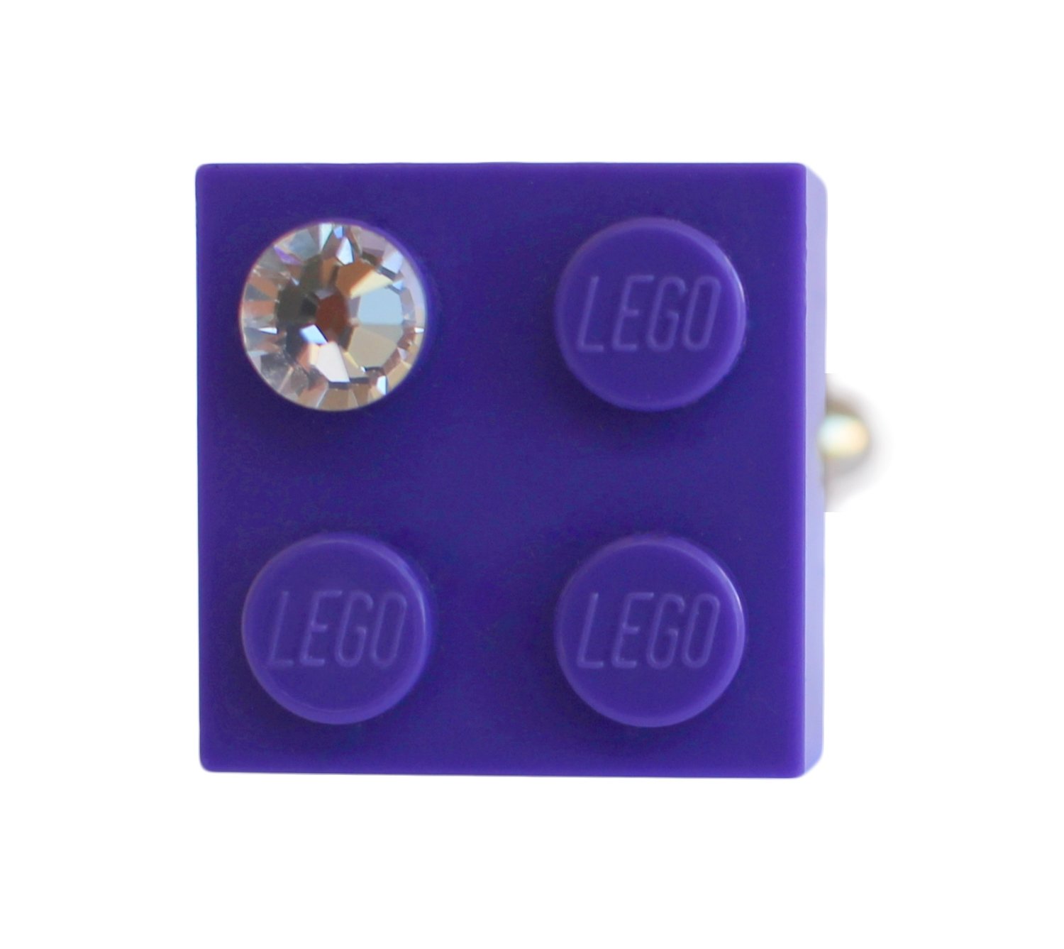 Purple LEGO® brick 2x2 with a ‘Diamond’ color SWAROVSKI® crystal on a ...