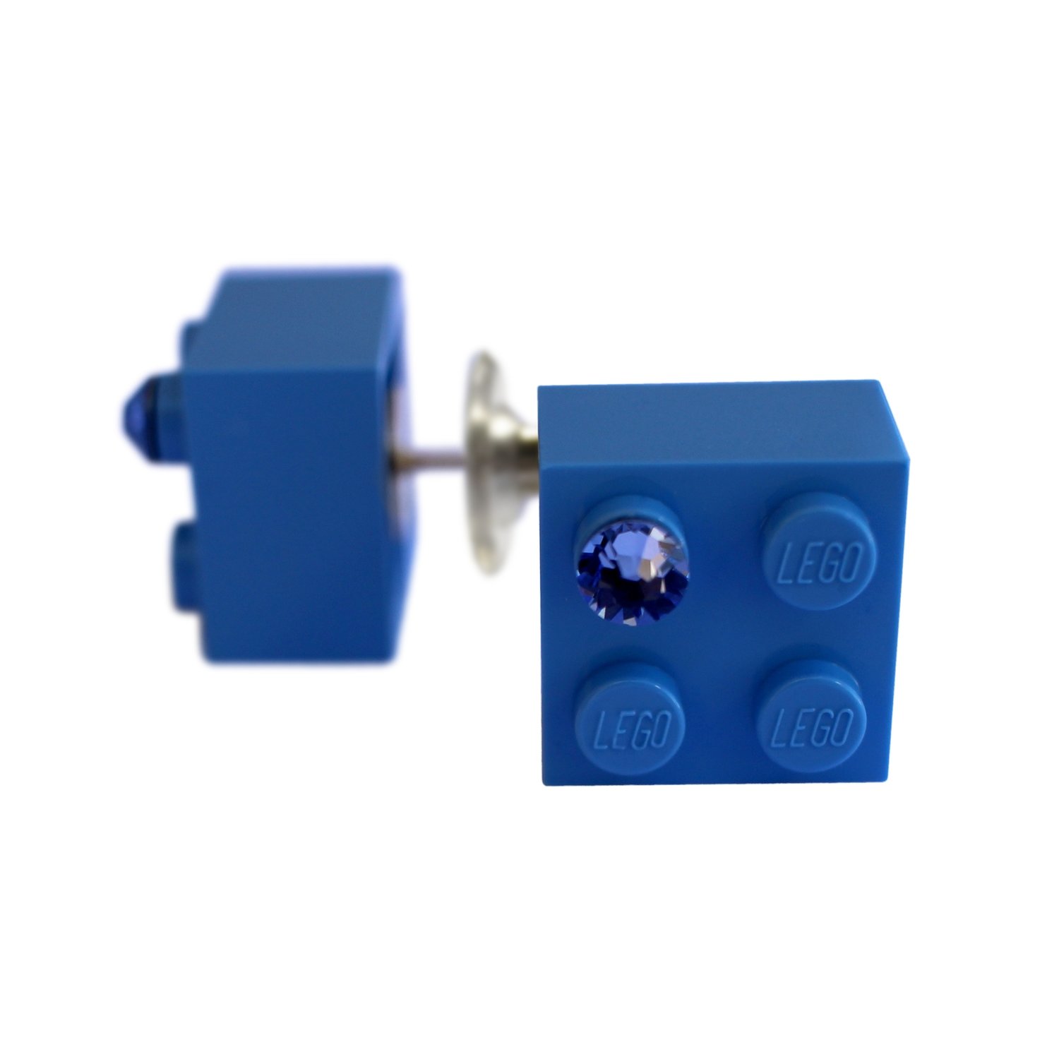Light Blue LEGO® brick 2x2 with a Blue SWAROVSKI® crystal on a Silver ...