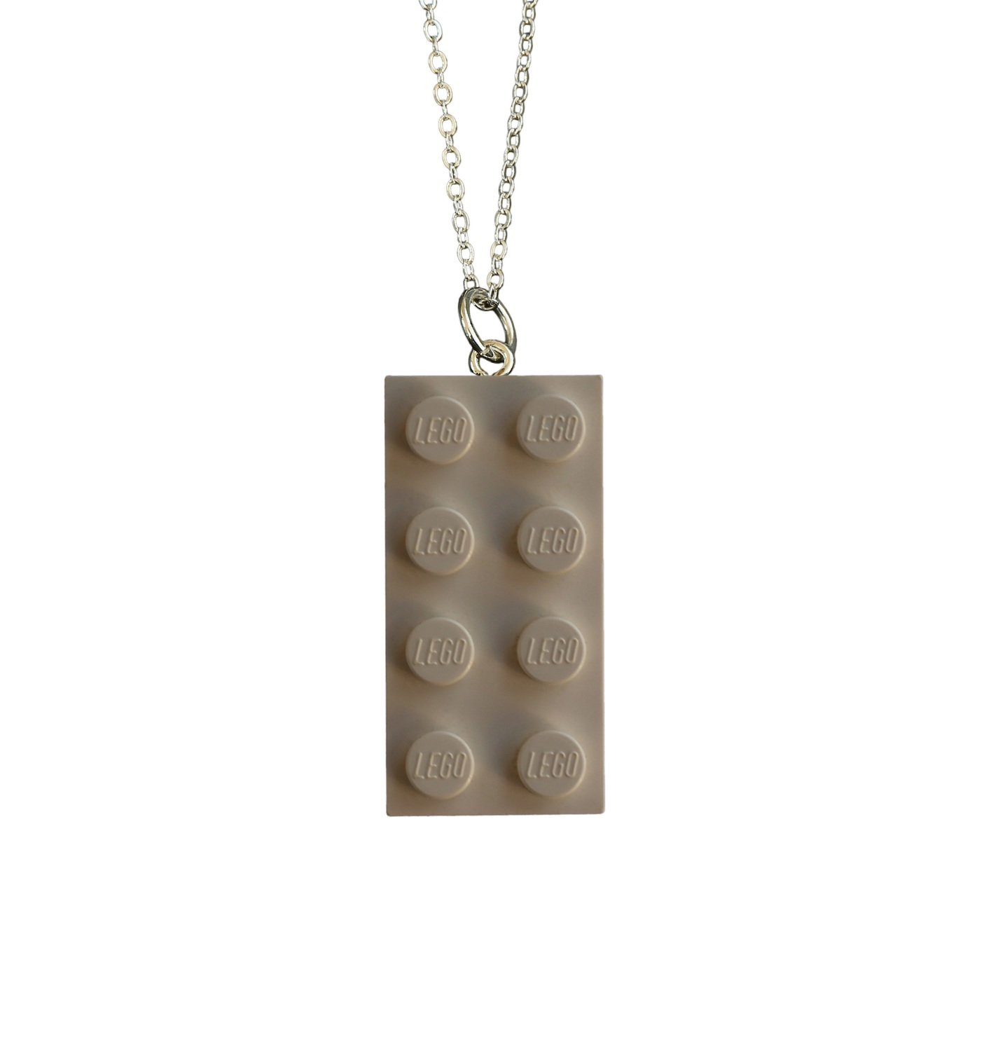 White LEGO® brick 2x4 on a Silver plated trace chain (18" or 24")