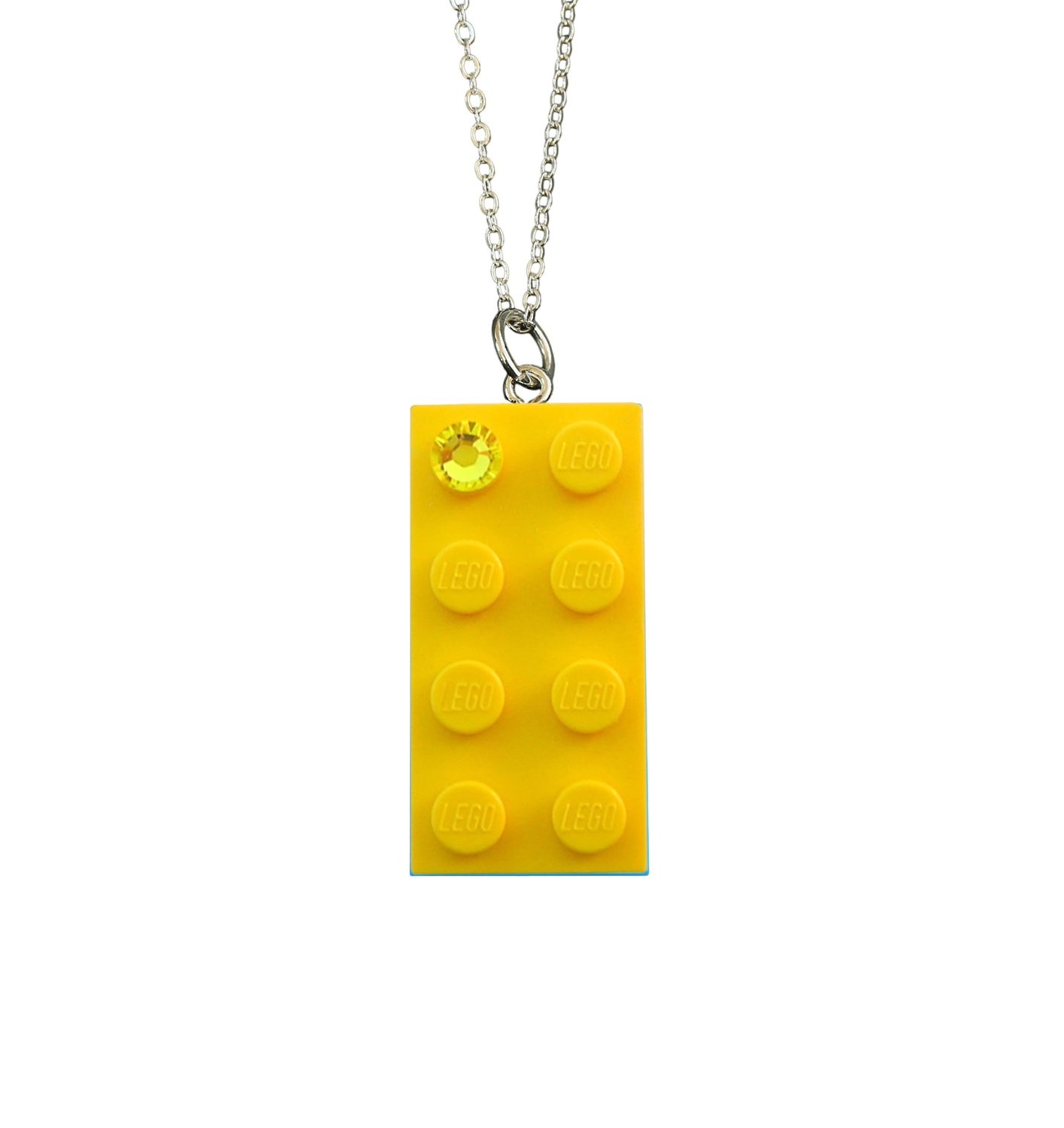 Yellow LEGO® brick 2x4 with a Yellow SWAROVSKI® crystal on a Silver ...