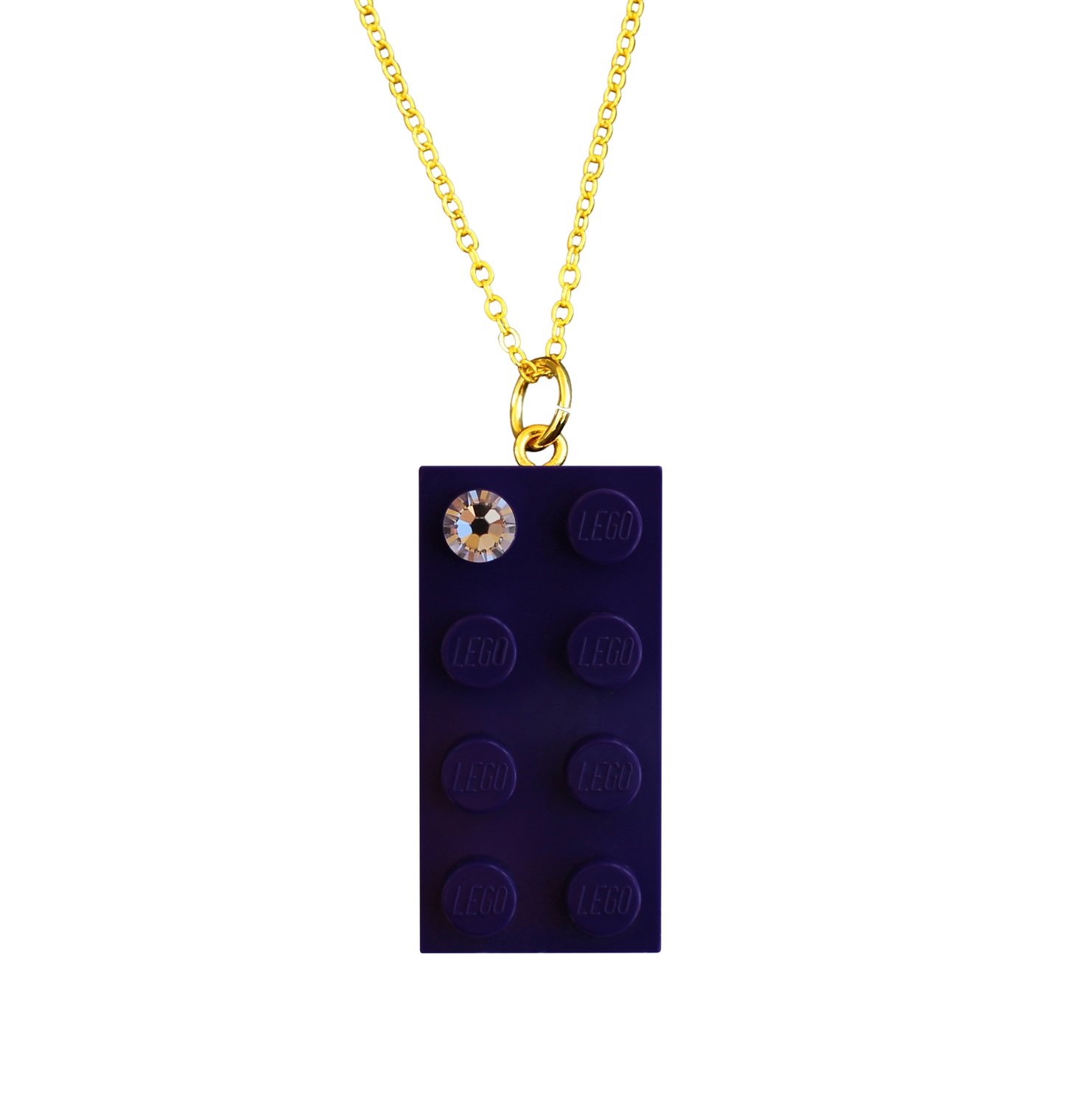 Purple LEGO® brick 2x4 with a ‘Diamond’ color SWAROVSKI® crystal on a ...