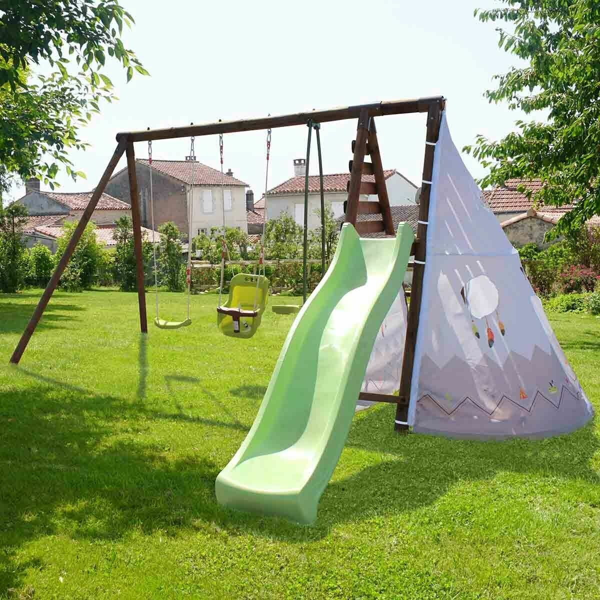 Station en bois avec portique, tipi et toboggan - Camélia, retrait ...