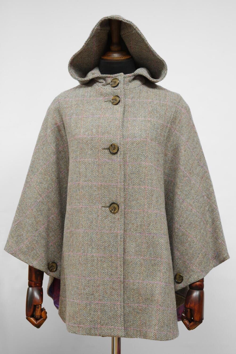 Harris Tweed Ladies Hooded Cape | Pink Check – Harris Tweed Ladies ...