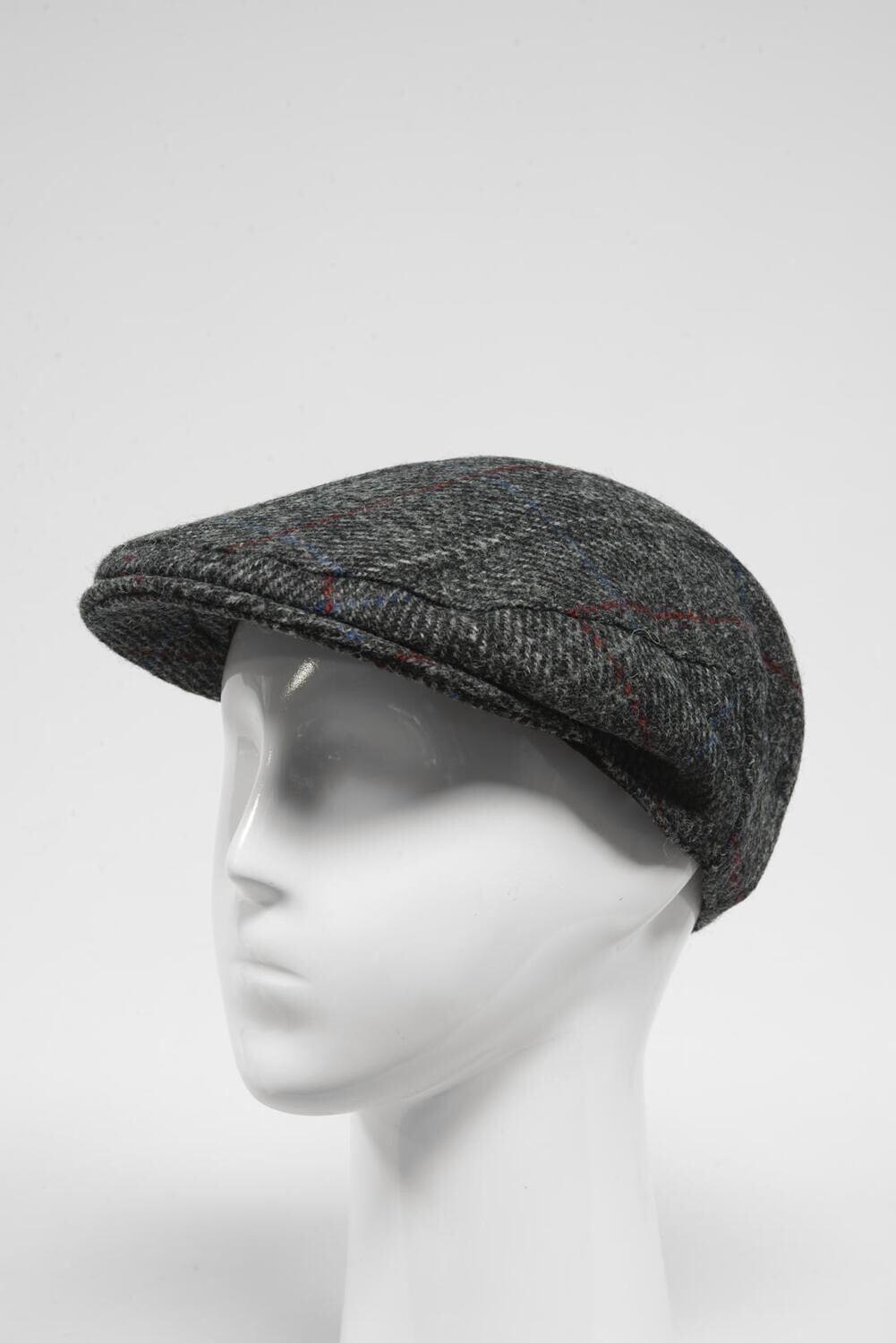 Harris Tweed Flat Cap | Grey Herringbone With Red Overcheck – Harris ...