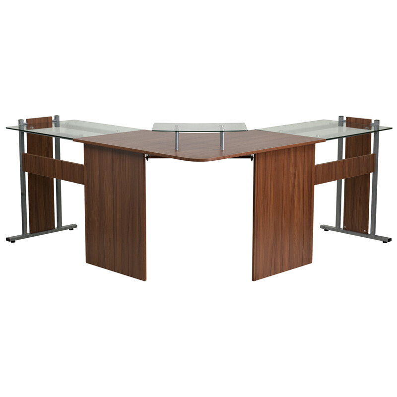 Teakwood Corner Desk with Pull-Out Keyboard Tray and CPU Cart