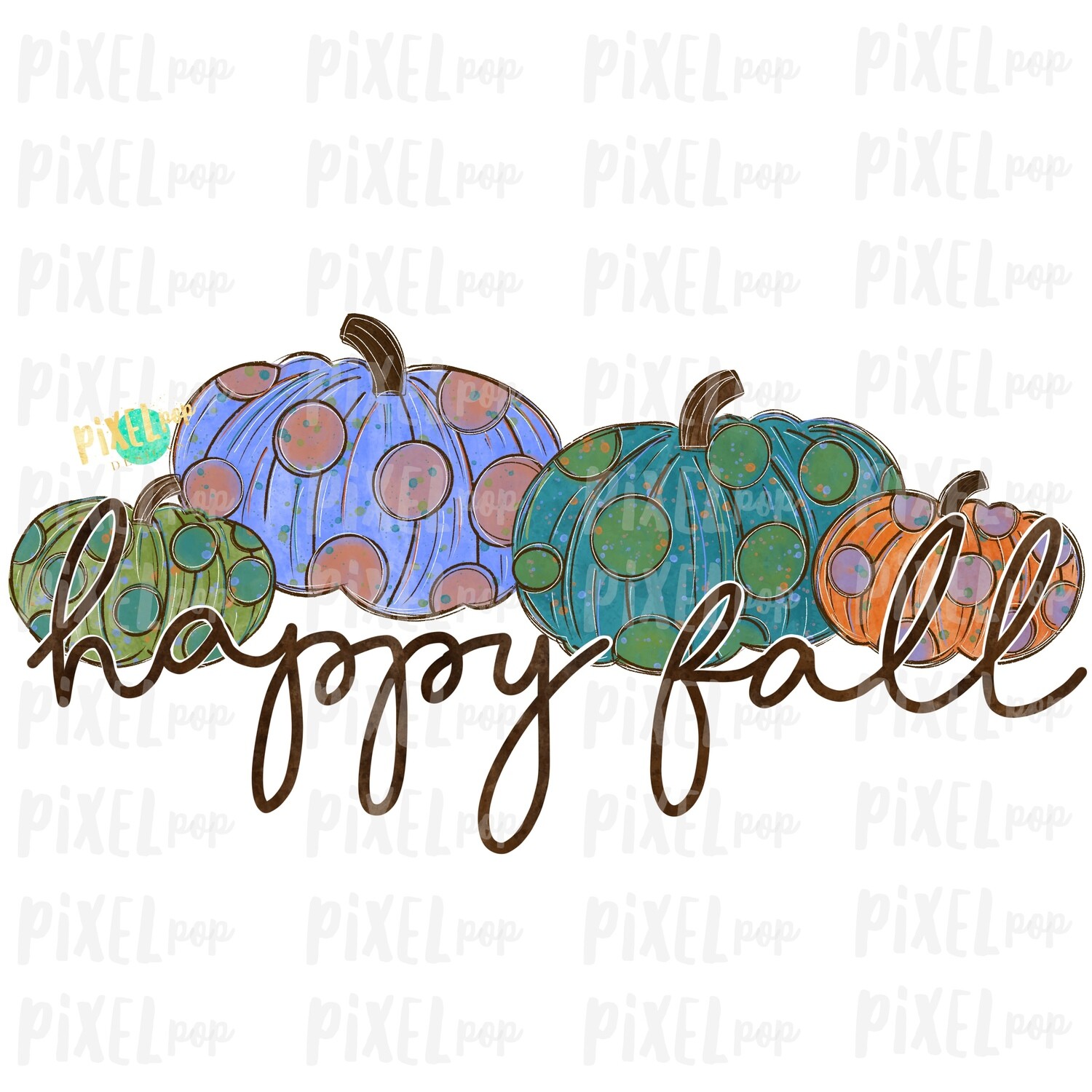 Happy Fall Polka Dot Pumpkins Art Sublimation PNG | Hand Drawn ...