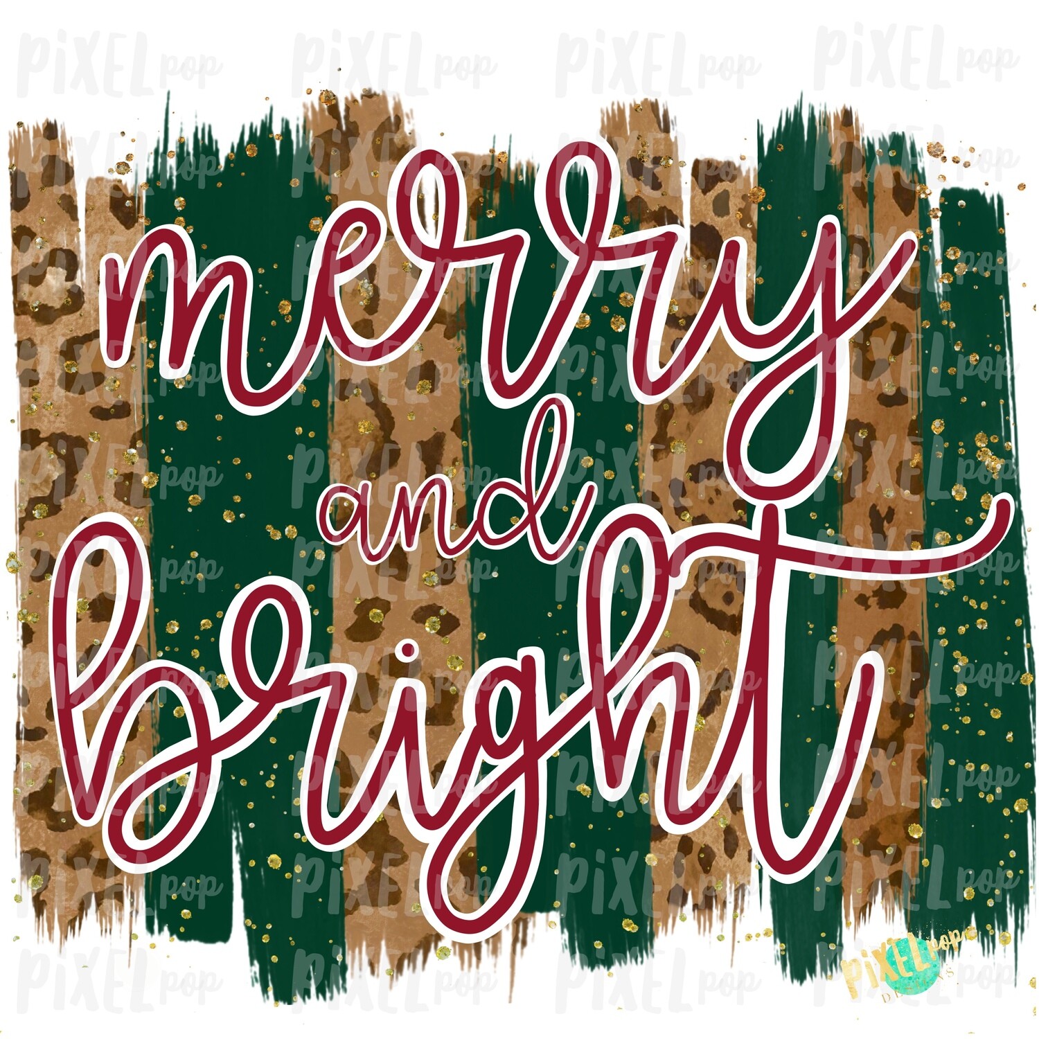 Christmas Leopard Merry and Bright Brush Stroke Background Sublimation ...