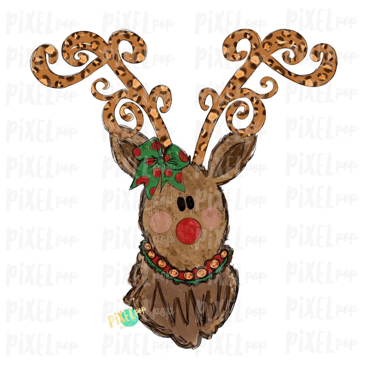Reindeer Christmas Decorative Leopard Antlers with Bow (GIRL ...