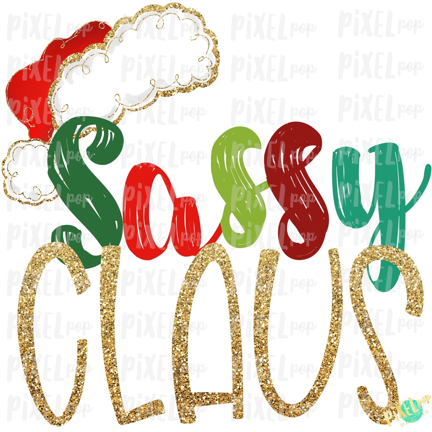 Sassy Claus Santa Hat Digital Watercolor Sublimation PNG Art | Drawn ...