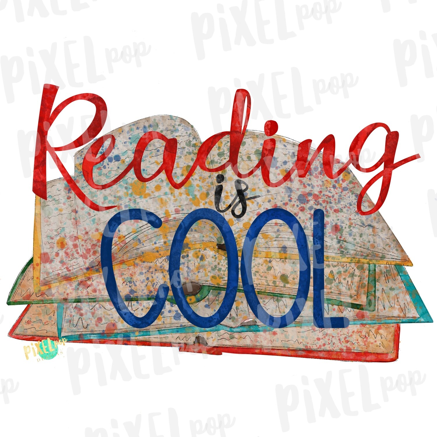 Reading is Cool Books Watercolor Sublimation PNG | Hand Drawn Design ...