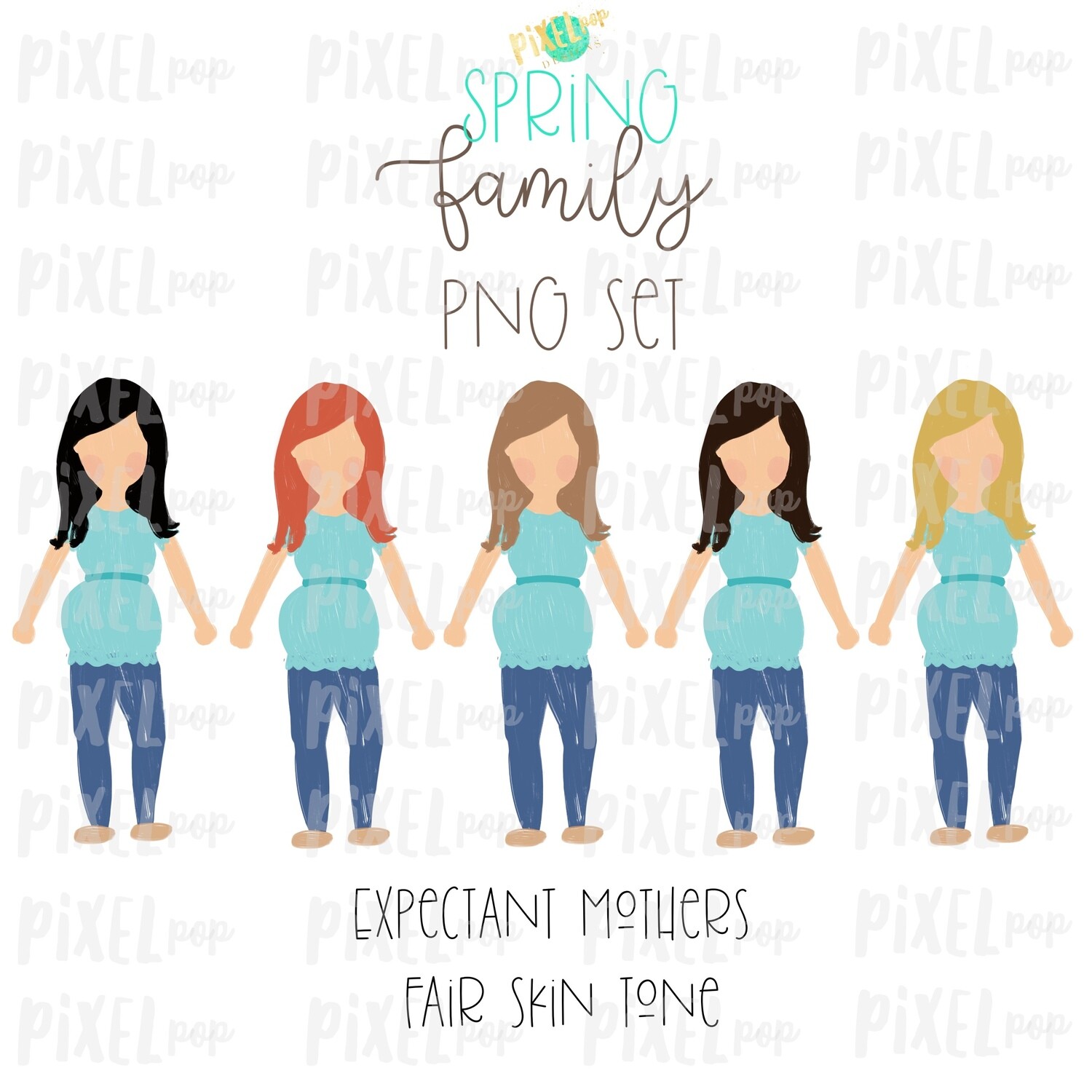 Expectant Pregnant Mothers SPRING Fair Skin Tone Stick People Figure ...