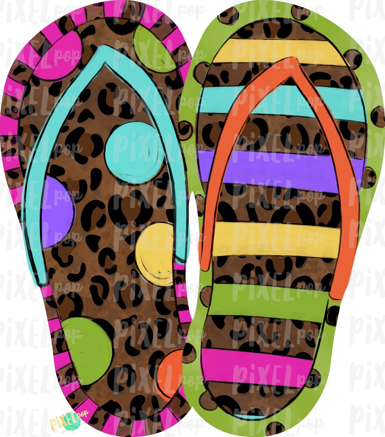 Leopard Stripe Dot Flip Flops PNG | Hand Painted Sublimation Design ...