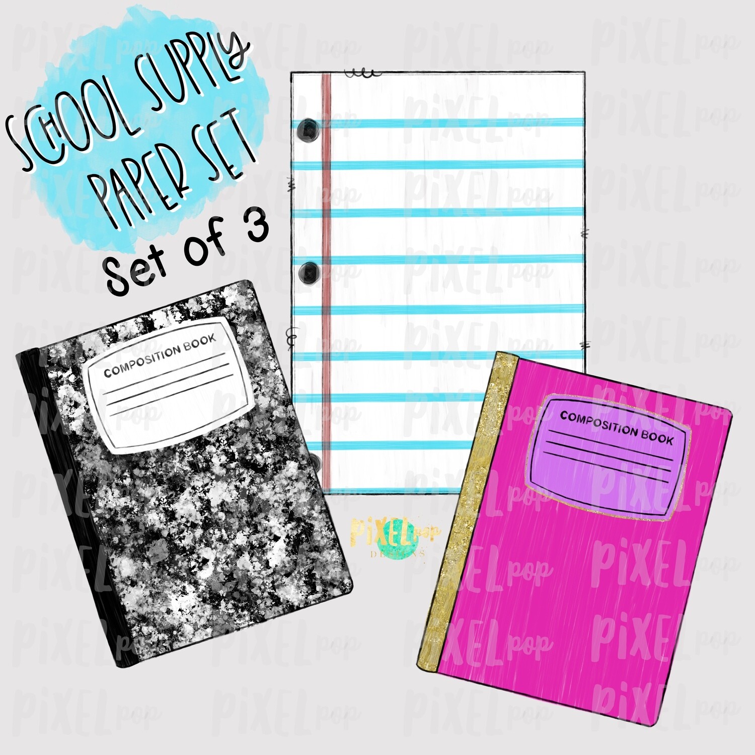 Set of Three School Paper Notebooks Set PNG | Notebook Paper | School ...