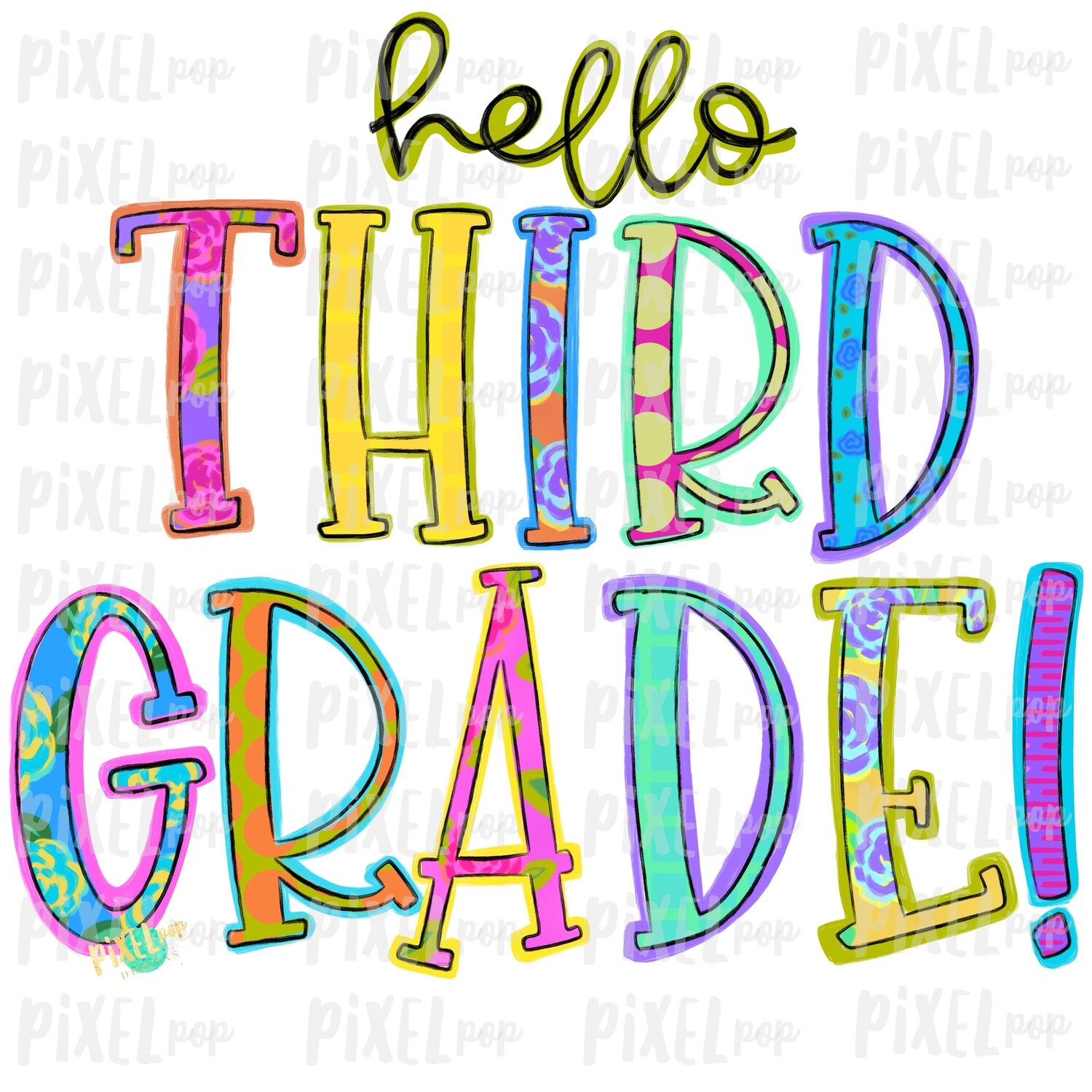 Hello Third Grade Bright PNG Design | School Design | Sublimation ...