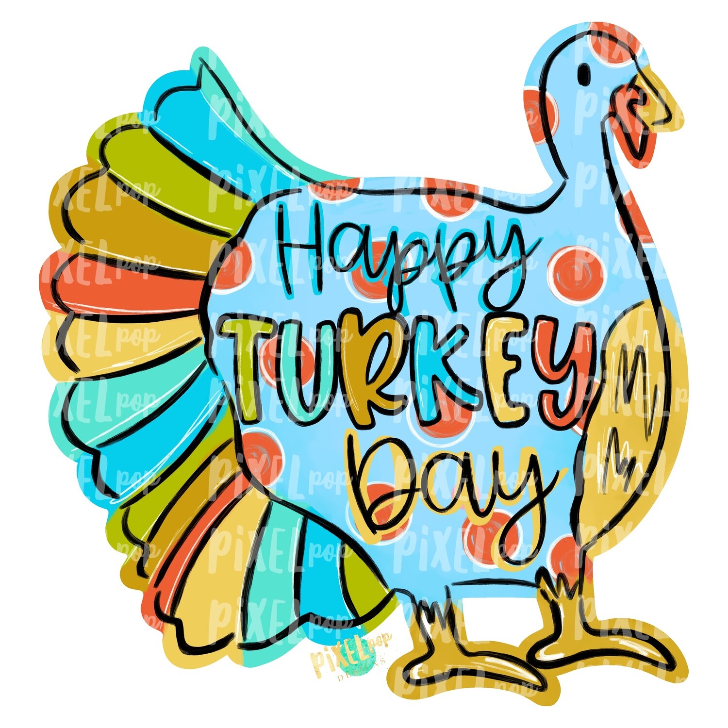 Blue Happy Turkey Day PNG | Turkey Sublimation | Hand Painted Digital ...