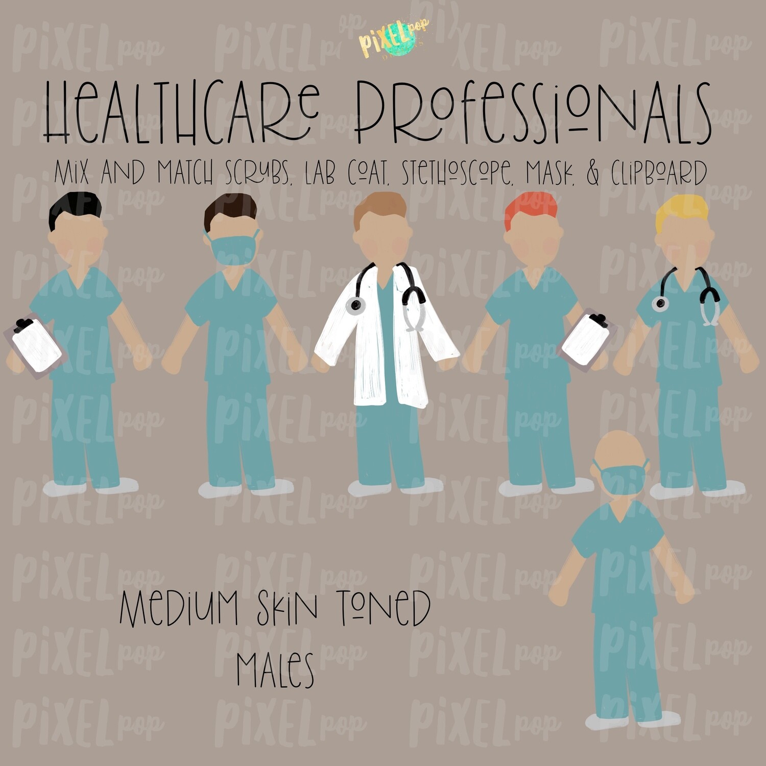 Male Healthcare Professionals Medium Skin Tone Stick Figure PNG Set ...