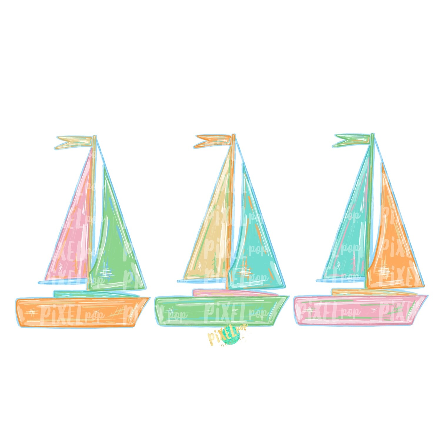 Pastel Sailboats Trio PNG | Sublimation Design | Sailboat Sublimation ...