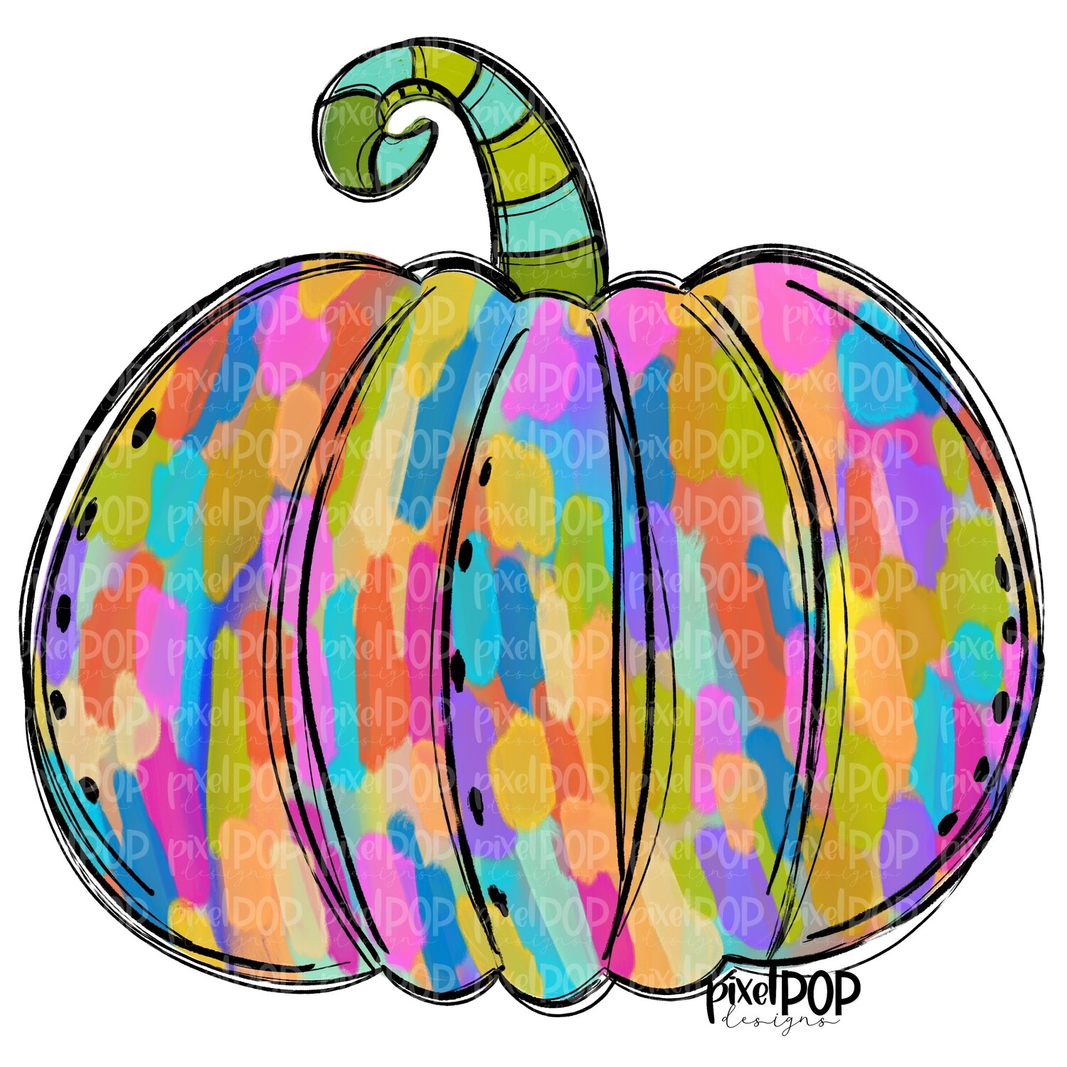 Colorful Jewel Toned Pumpkin with Brush Strokes PNG | Hand Drawn ...