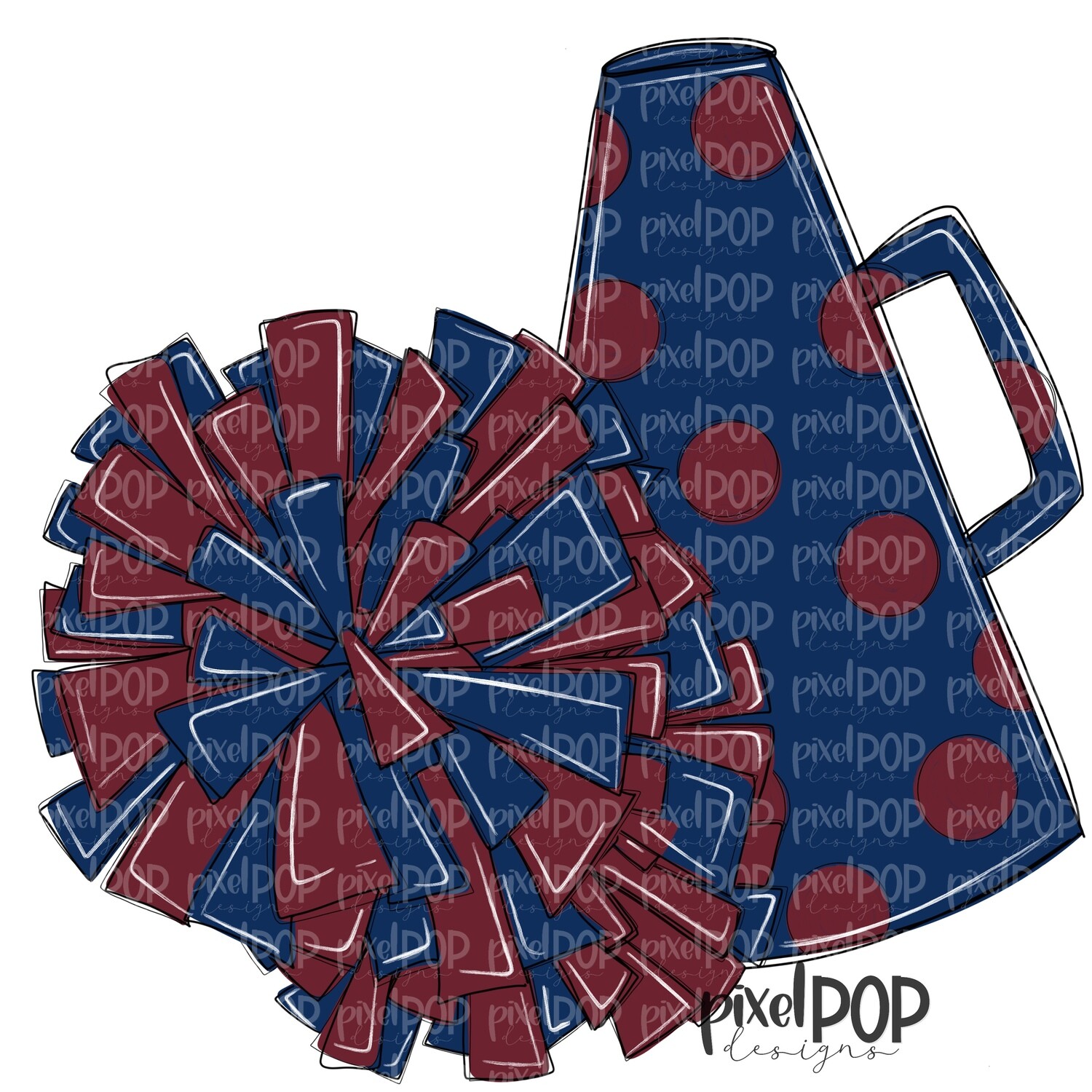 Cheerleading Megaphone and Poms Navy and Maroon Burgundy PNG ...