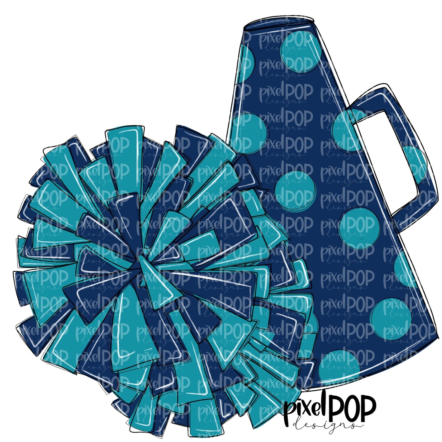 Cheerleading Megaphone and Poms Navy and Teal PNG | Cheerleading ...