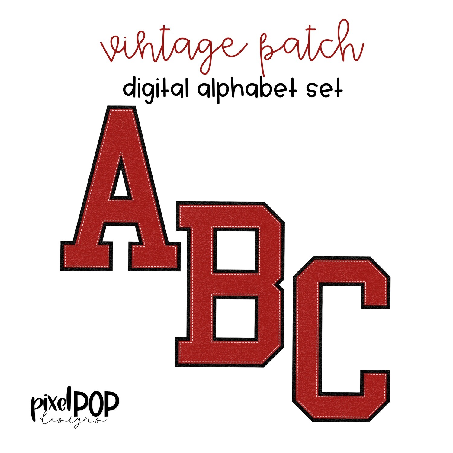 Vintage Patch Digital Alphabet PNG Letter Set Red and Black | Alphapack ...