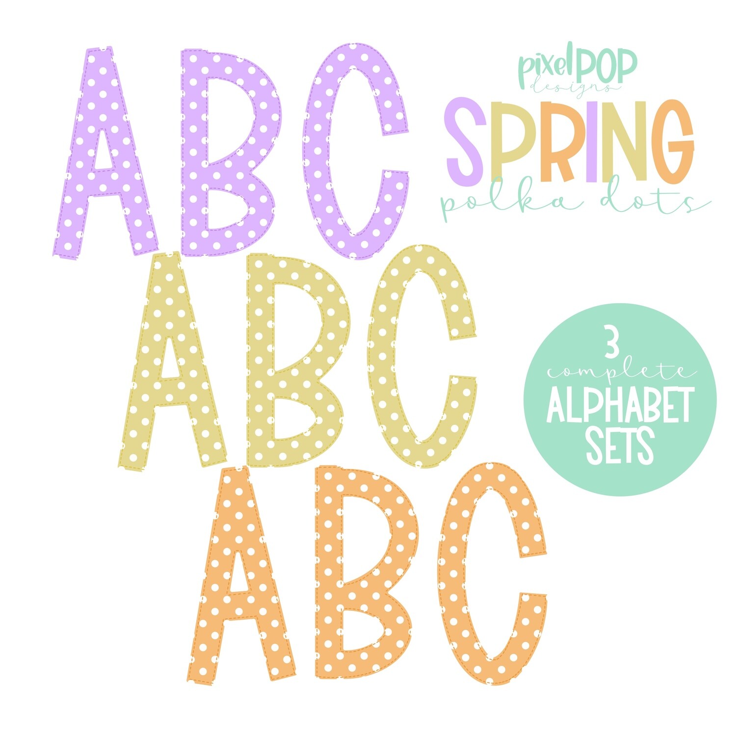 Spring Polka Dot Alphabet Letter Set | Alphapack Font | Watercolor ...