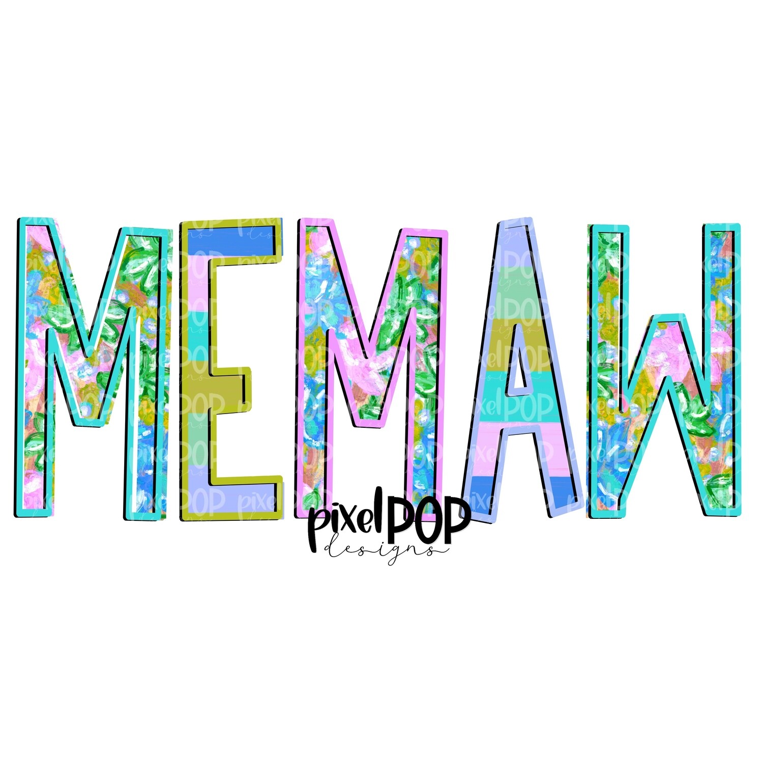 Memaw Floral and Stripe Design PNG | Memaw Art | Memaw Design | Hand ...